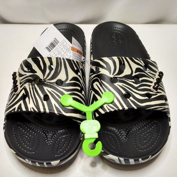 CROCS | Shoes | Crocs Adult Classic Graphic Slide In Blackzebra Print ...
